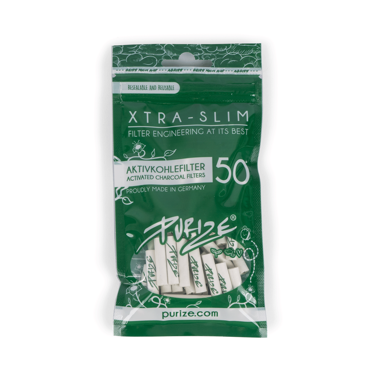 50 PURIZE® XTRA Slim Size activated charcoal filter | coconut-based